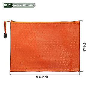 YOKIVE 10 Pack Waterproof Zipper Bags, Pencil Case Travel Storage Bag | Makeup Supply Files Organizer Pouch, Great for Office(Orange, A5)