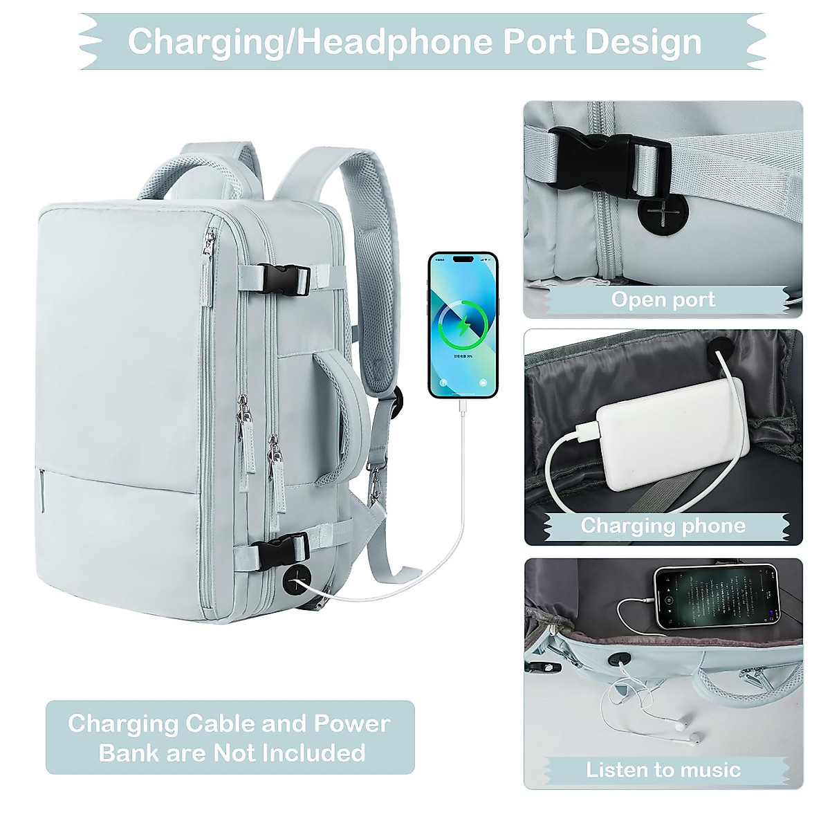 Hanples Extra Large Travel Backpack for Women as Person Item Flight Approved, 40L Carry On Backpack, 17 Inch Laptop Backpack, Waterproof Backpack, Hiking Backpack, Casual Bag(Light Blue)