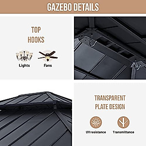 ABCCANOPY Wood Gazebo 11x13 - Outdoor Patio Wooden Gazebo with Hardtop Metal Double Roof for Garden, Backyard and Deck