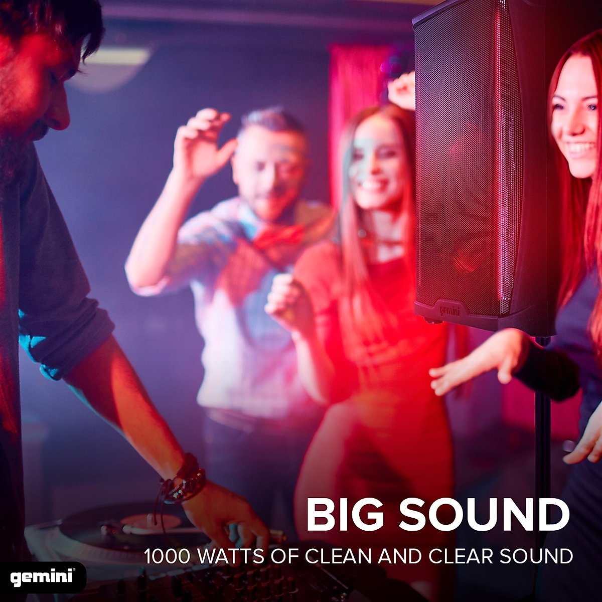 Gemini Sound GD-L115BT Powered LED Lit 1000W 2-Way Linkable Bluetooth PA Speaker with 3 Channel Mixer