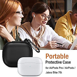 ProCase Compatible for AirPods Pro 2 2022 / AirPods 3 2021 / AirPods Pro 1 / Jabra Elite 75t / Beats Studio Buds, Hard Travel Carrying Case Storage Pouch Bag for Earbuds Earphones Headphones -Black