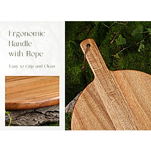 Luomal Wood Cutting Board with Handle, 16x8.2inch Acacia Wooden Serving Board for Kitchen, Cheese Charcuterie Board for Meat, Bread, Vegetables & Fruits (Gift Box Included)