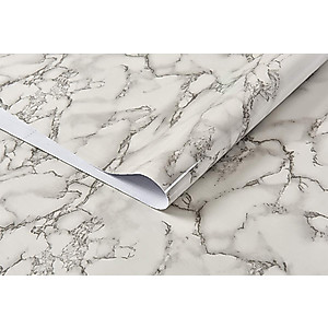 Grey Marble Look Wall Paper Gloss Film Vinyl Self Adhesive Backing Granite Shelf Liner Peel and Stick Wall Decal for Covering Counter Top Kitchen Cabinet (24''x79'')