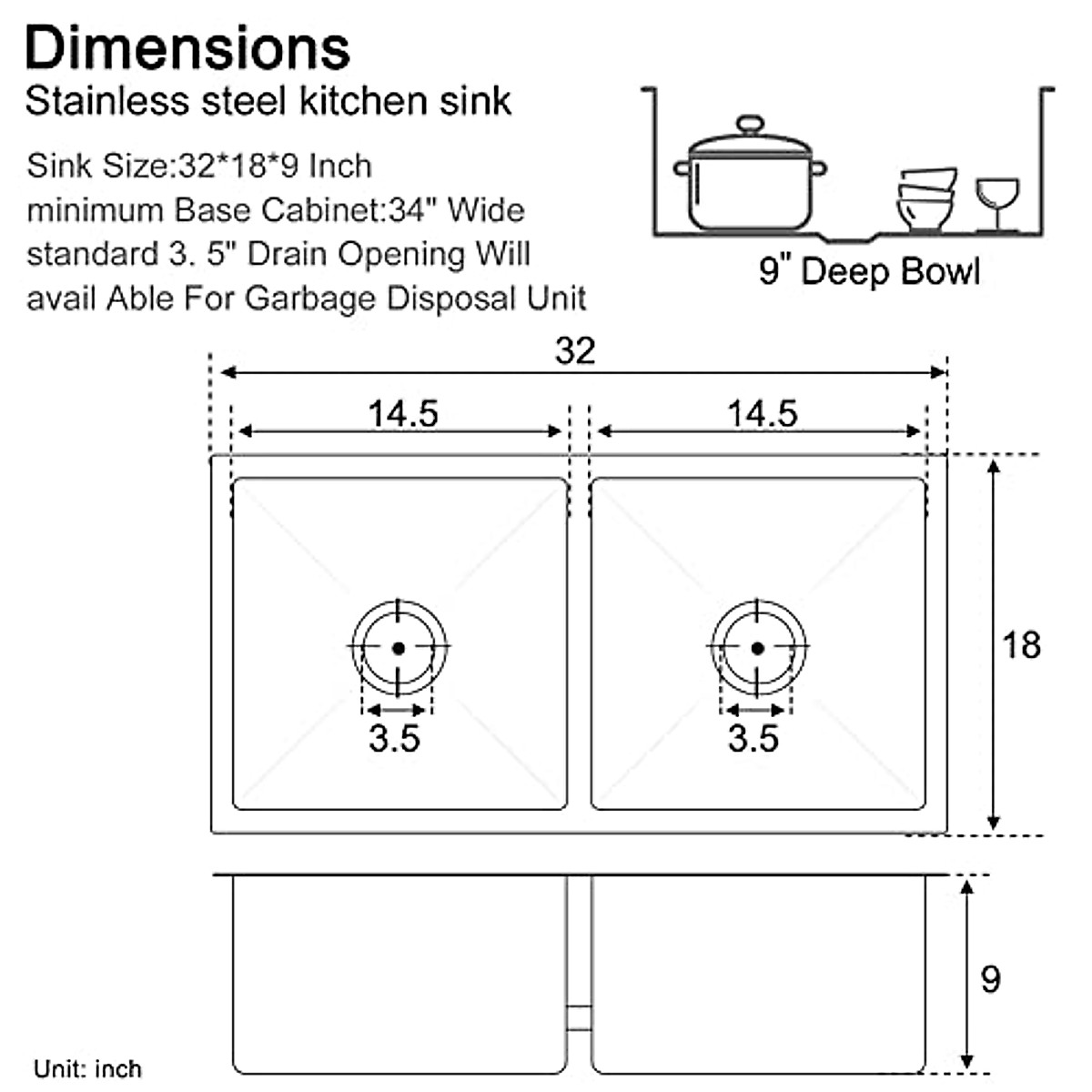 TSIBOMU 32 x 18 inch Undermount Double Bowl Kitchen Sink, 304 Stainless Steel 50/50 Double Bowl Workstation Sink (Brushed)