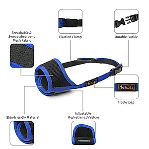 HEELE Dog Muzzle Nylon Soft Muzzle Anti-Biting Barking Secure,Mesh Breathable Pets Muzzle for Small Medium Large Dogs 4 Colors 4 Sizes (M, Blue)