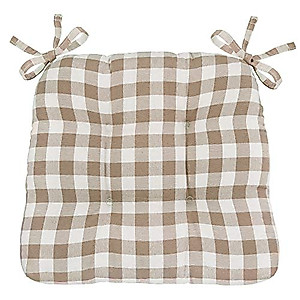 GoodGram Gingham Plaid Buffalo Checkered Premium Plush Country Farmhouse Chair Cushion Pads with Tear Proof Ties - Assorted Colors (8, Linen)