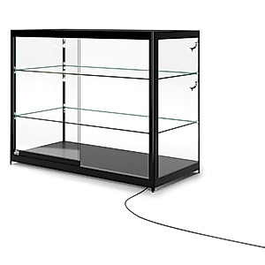 Displays2go 48 Inch Glass Display Case, LED Side Lights, Lockable Sliding Door - Black (IAPCT48LED)