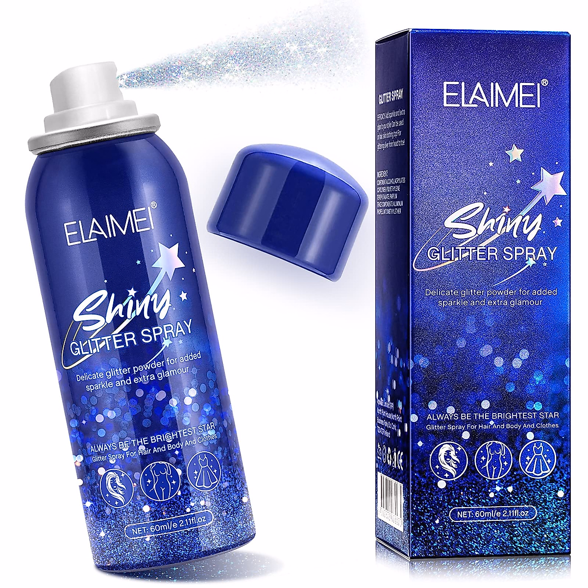 LOKFAR Glitter Spray for Hair and Body, Body Glitter Spray Hair Glitter Spray, Quick-Drying Waterproof Glitter Body Spray Glitter Hairspray, Body Shimmer Sparkle Spray (2.11 oz)