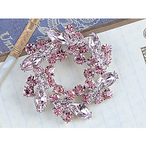 Alilang Womens Diamond Inspired Floral Wreath Holiday Christmas Old Fashion Brooch Pin, Pink