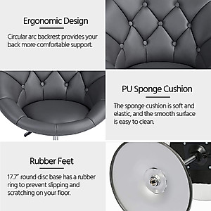 Yaheetech Swivel Accent Chair Height Adjustable Modern Round Back Tilt Chair with Chrome Frame for Lounge, Pub, Bar - Dark Grey