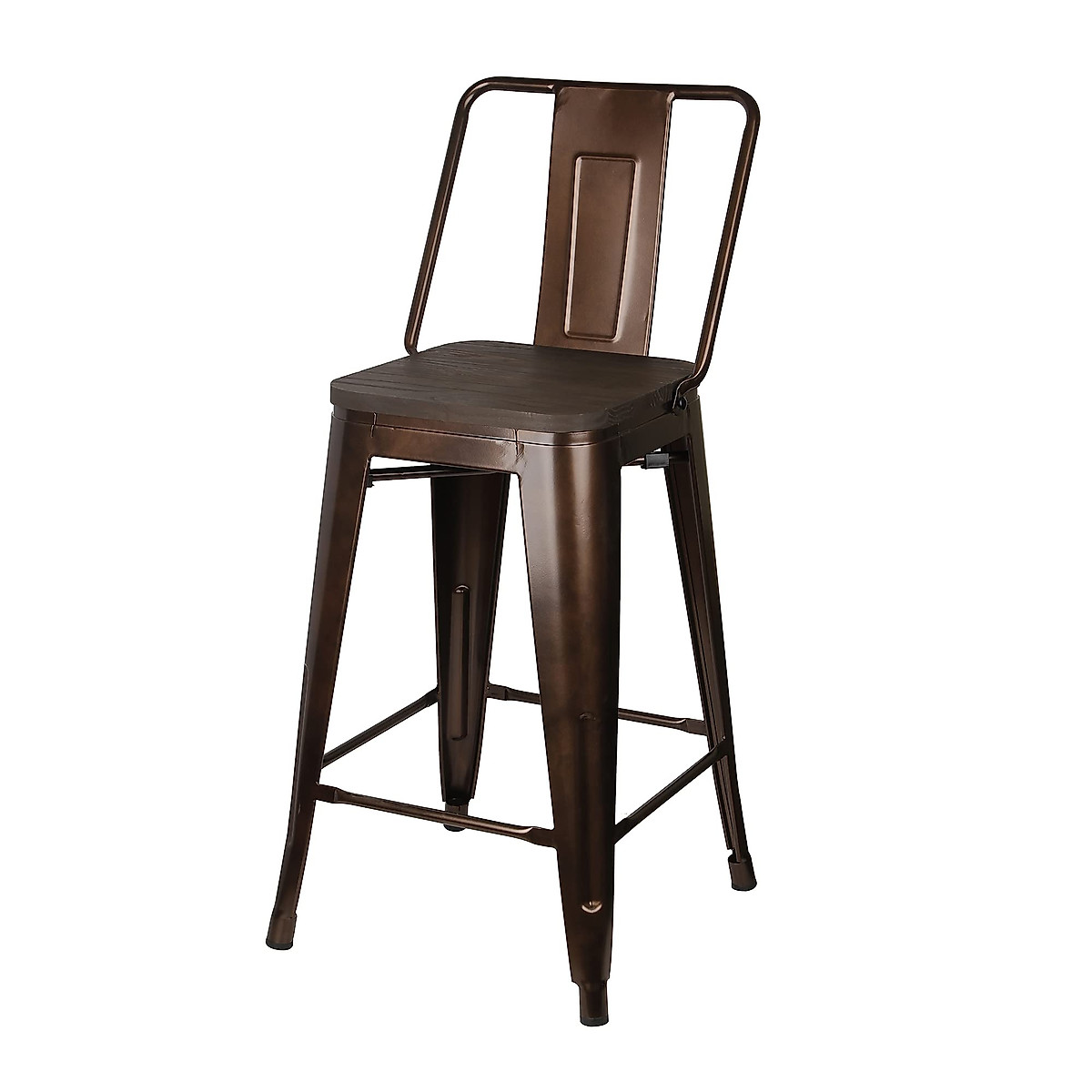 LEEJAY Commercial Grade Indoor Metal Bar Stools Set of 4, 24 Inch High Back, Gun Gray Counter Height Patio Barstools with Black Padded Cushion, 12"x12" Seat, Extra Durable and Stackable, Easy Assembly