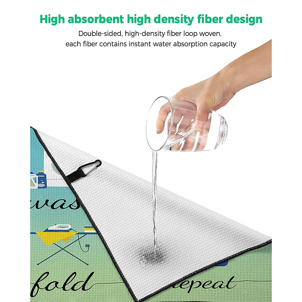 Golf Towel Microfiber Waffle Pattern Towel with Carabiner Clip,Laundry Dirty Basket Cloth Washing Machine Golf Towels for Man Woman Club Cleaner,Wash Dry Quote Teal Gradient Back Golf Accessories
