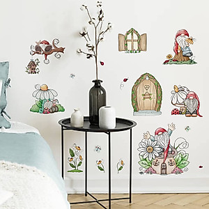 Mfault Spring Summer Garden Gnomes Daisy Flower Wall Decal Sticker, Farmhouse Mushroom Bird Nursery Decoration Kids Bedroom Living Room Art, Neutral Ladybug Butterfly Tree Branch Home Kitchen Decor