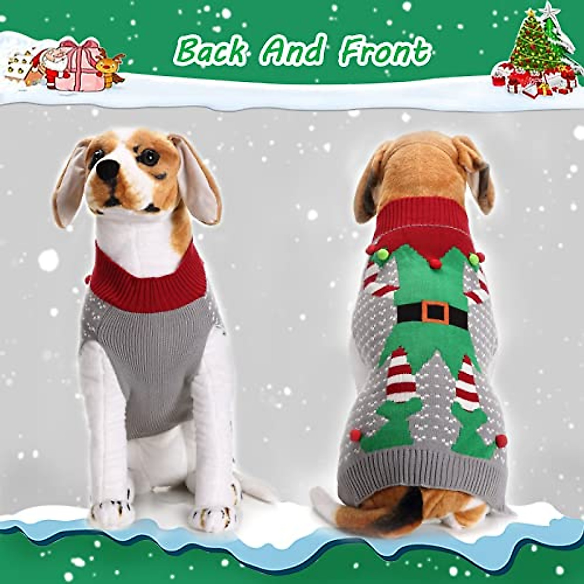 SGQCAR 4Pieces Ugly Christmas Dog Sweater with Scarf and Hairpin Xmas Pet Dog Winter Knitwear Elf Dog Clown Sweater Holiday and Party for Small Medium Dogs Cat