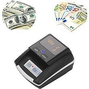 SPUZZO Banknote Bill Detector Denomination Value Counter Detection with Battery Counterfeit Fake Money Currency Cash Checker Tester Machine for USD Euro