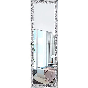 Meetart Full Length Mirror Tiles,Crystal Crush Diamond Full Body Wall Mirror,14''x11'' 4PCS Glass Frameless Make Up Mirror for Home Decor,Room Decor,Wall Decor.