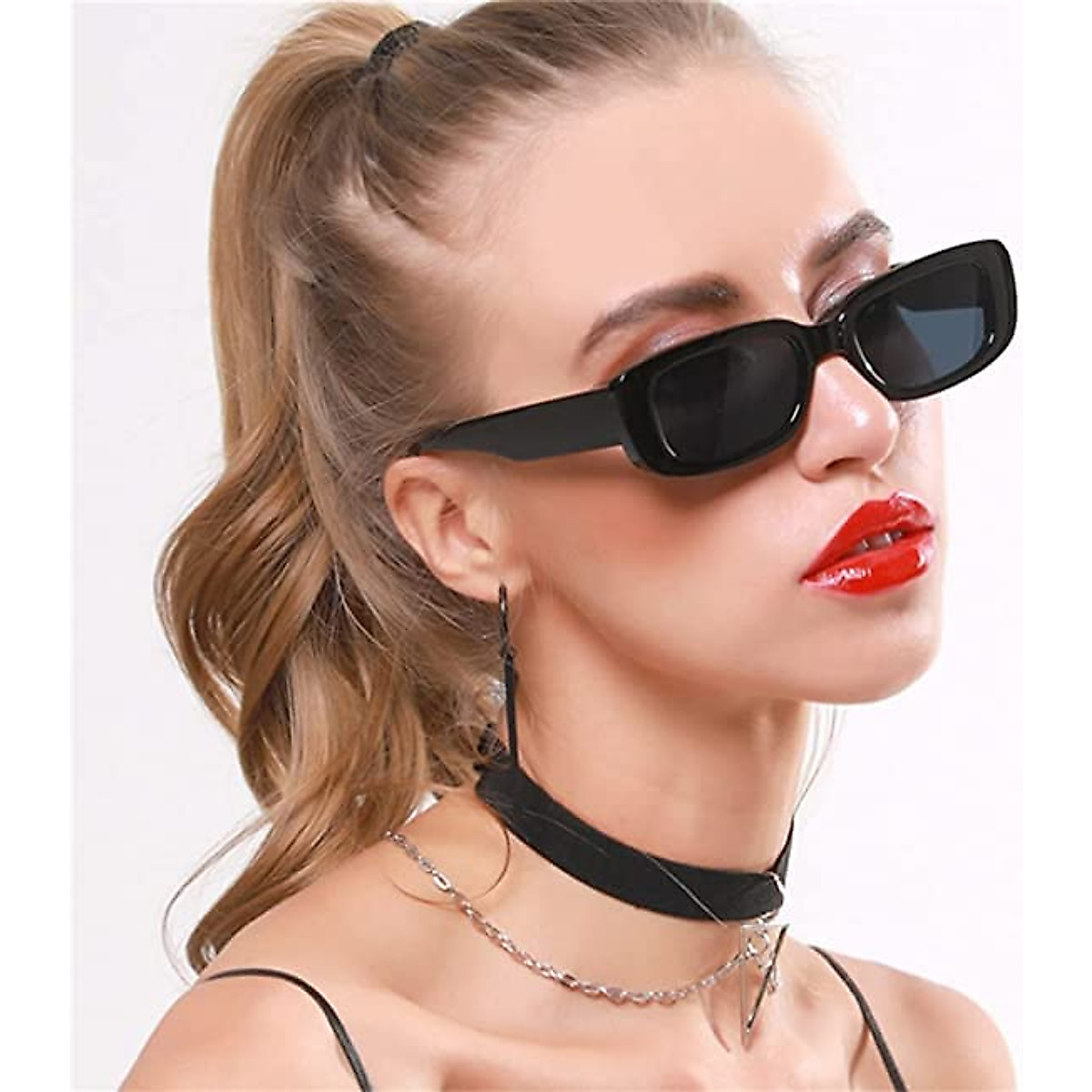 SORVINO Rectangle Sunglasses for Women Men 90s Vintage Retro Sunglasses Square Frame Black Frame/Grey Lens