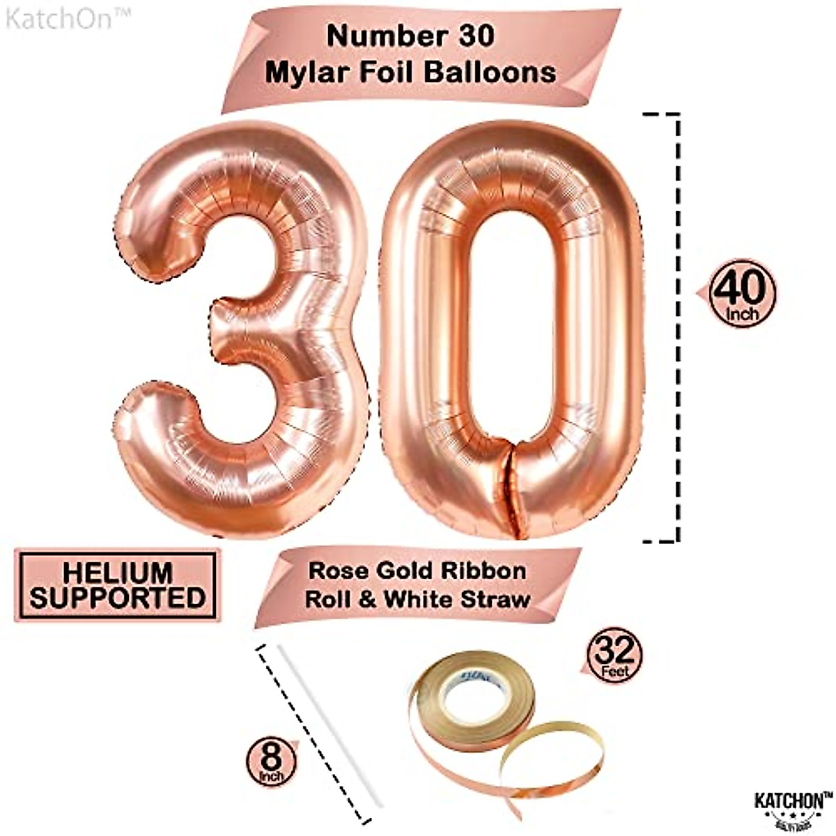 Giant, Rose Gold 30 Balloon Numbers - 40 Inch, 30th Birthday Decorations for Women | 30th Birthday Balloons Set | Rose Gold 30 Balloons, Talk 30 To Me Birthday Decorations | 30th Balloons for Her