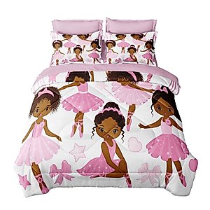 SIRDO Black Girl Magic Comforter Set Twin Size Pink Princess Bedding Sets Ballet Girls Bedroom Set Afro Black Melanin Bed Set with Sheets