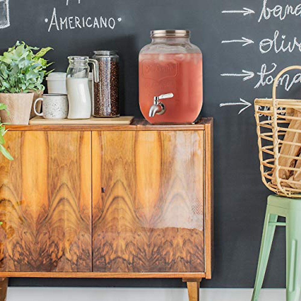 2 Gallon Glass Beverage Dispenser with Metal Spigot - Yorkshire Mason Jar Glassware with Wide Mouth Metal Lid - Great for Sun Tea, Iced Tea, Kombucha Fermenting, Juice, Beer, Wine and Liquor