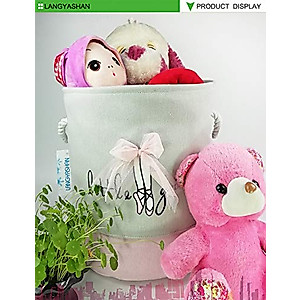 LANGYASHAN Laundry Basket Canvas Collapsible Organizer Storage Basket for Boys Girls Laundry Hamper Toy Bins Gift Baskets Bedroom Clothes Children Nursery (Pink Lace)