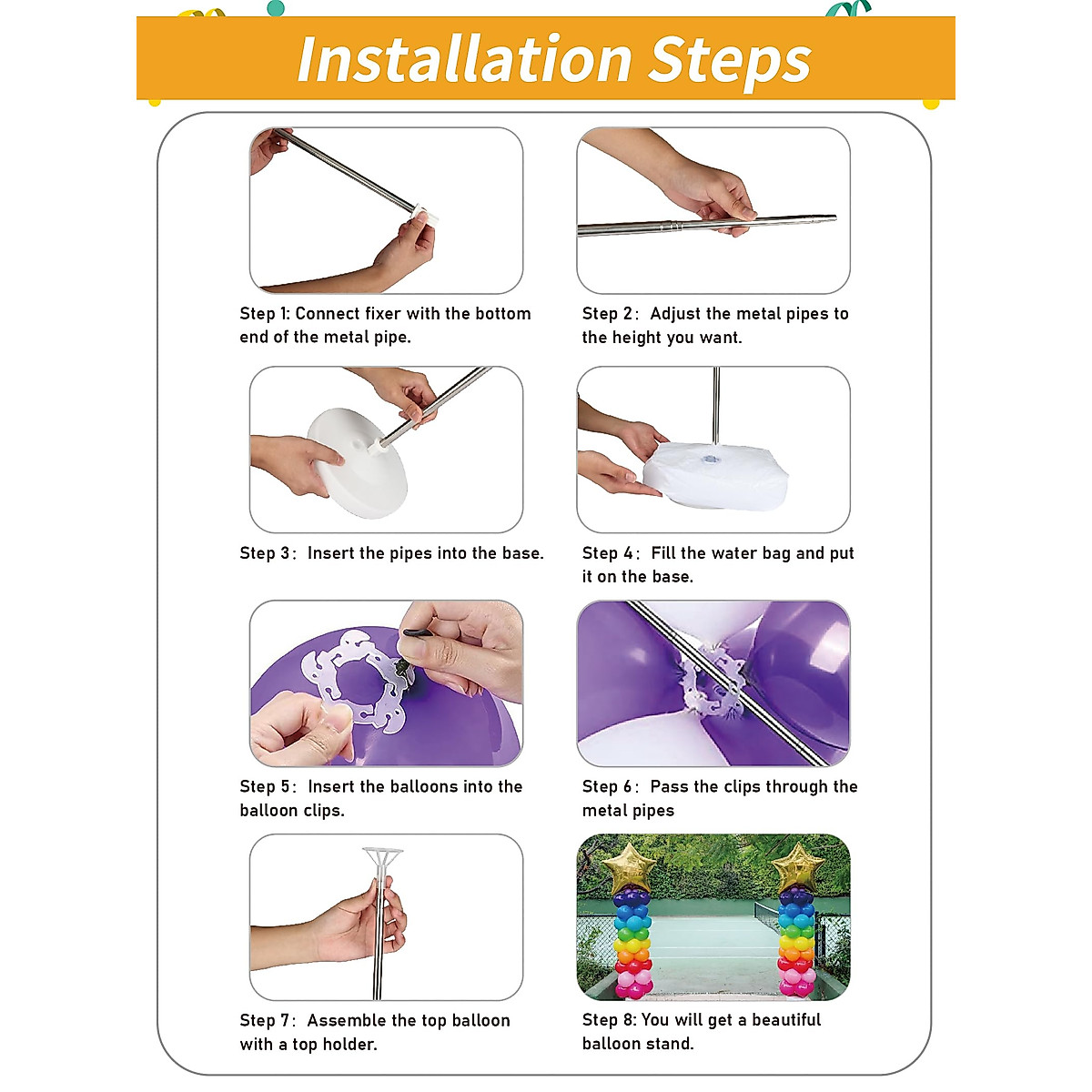 RUBFAC Balloon Stand Kit, 2 Sets of Adjustable Height (Max 6.6ft) Balloon Column Kit for Floor with Telescopic Pillar for Baby Shower Birthday Party Graduation Wedding Valentine's Day Decorations