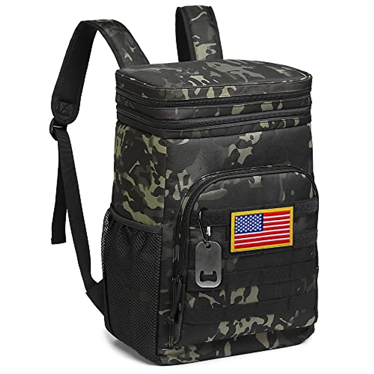 Cooler Backpack Insulated Waterproof Leak Proof - TACTICISM Lunch Backpack for Men 33 Cans MOLLE Soft Sided Protable Cooler Bag for Work Beach Camping Fishing Hiking Picnic Kayaking Gear, Black Camo