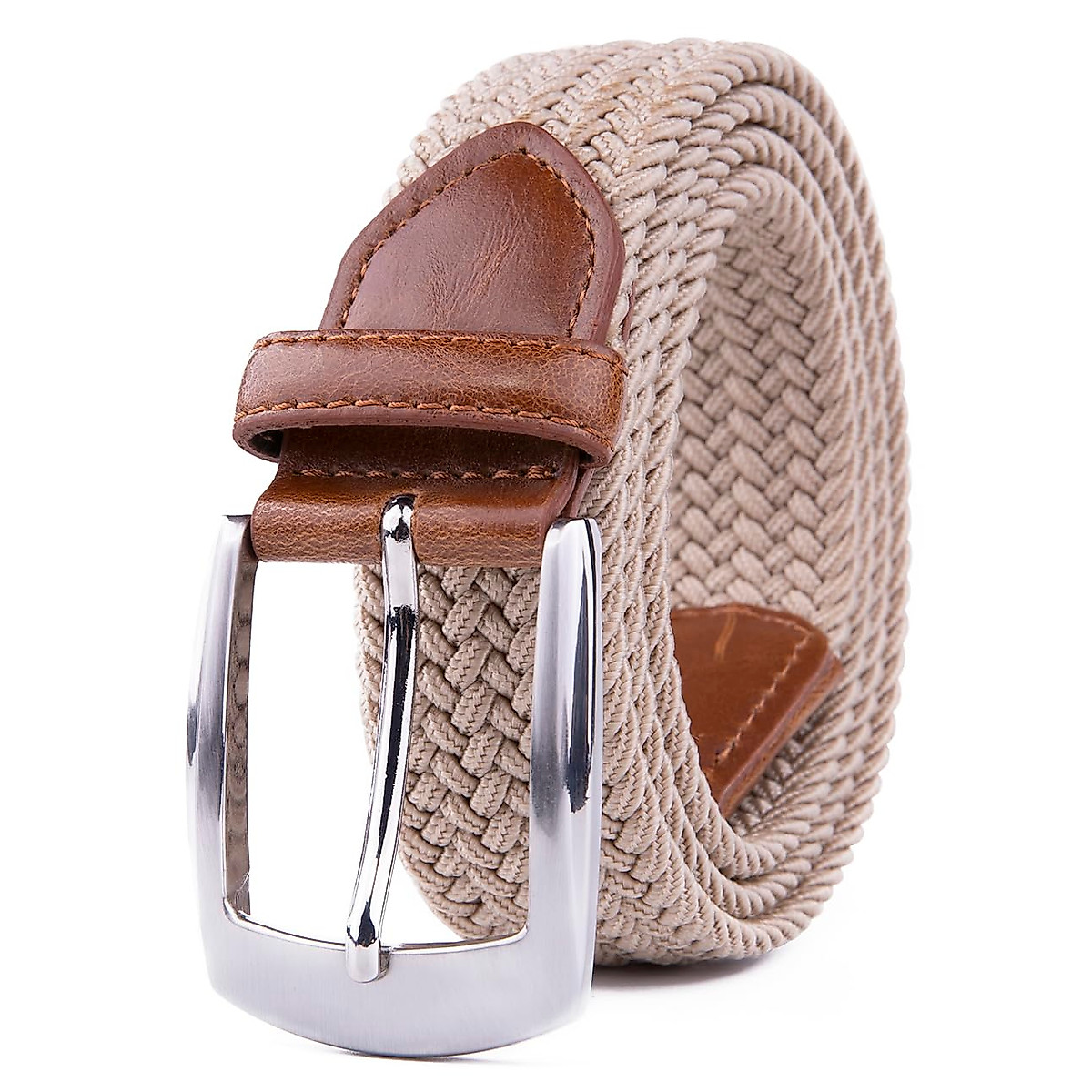 Elastic Fabric Woven Stretch Braided Belts (L, Beige)