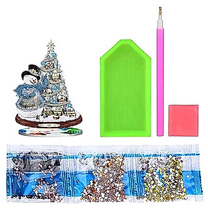 Orgone DIY 5D Snowman Diamond Painting Desk Ornaments Kits Special Shaped Rhinestones Wooden Diamond Art Desktop Ornament for Christmas Xmas Table Office Home Decoration Housewarming Birthday Gift