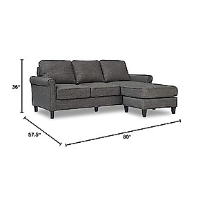 Serta Harmon Reversible Sectional Sofa, Modern L-Shaped Couch for Small Spaces, Soft Fabric Upholstery, Rolled Arm, Dark Gray