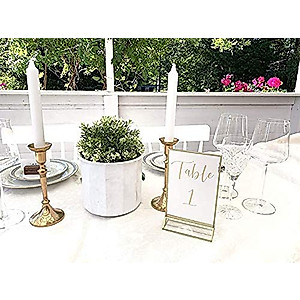 UNIQOOO Acrylic Sign Holders with Golden Border, Portrait View, Pack of 6 | 4x6 Inches Double Sided Clear Frame, Perfect for Wedding reception, Centerpiece, Decoration, Party,Anniversary, Event