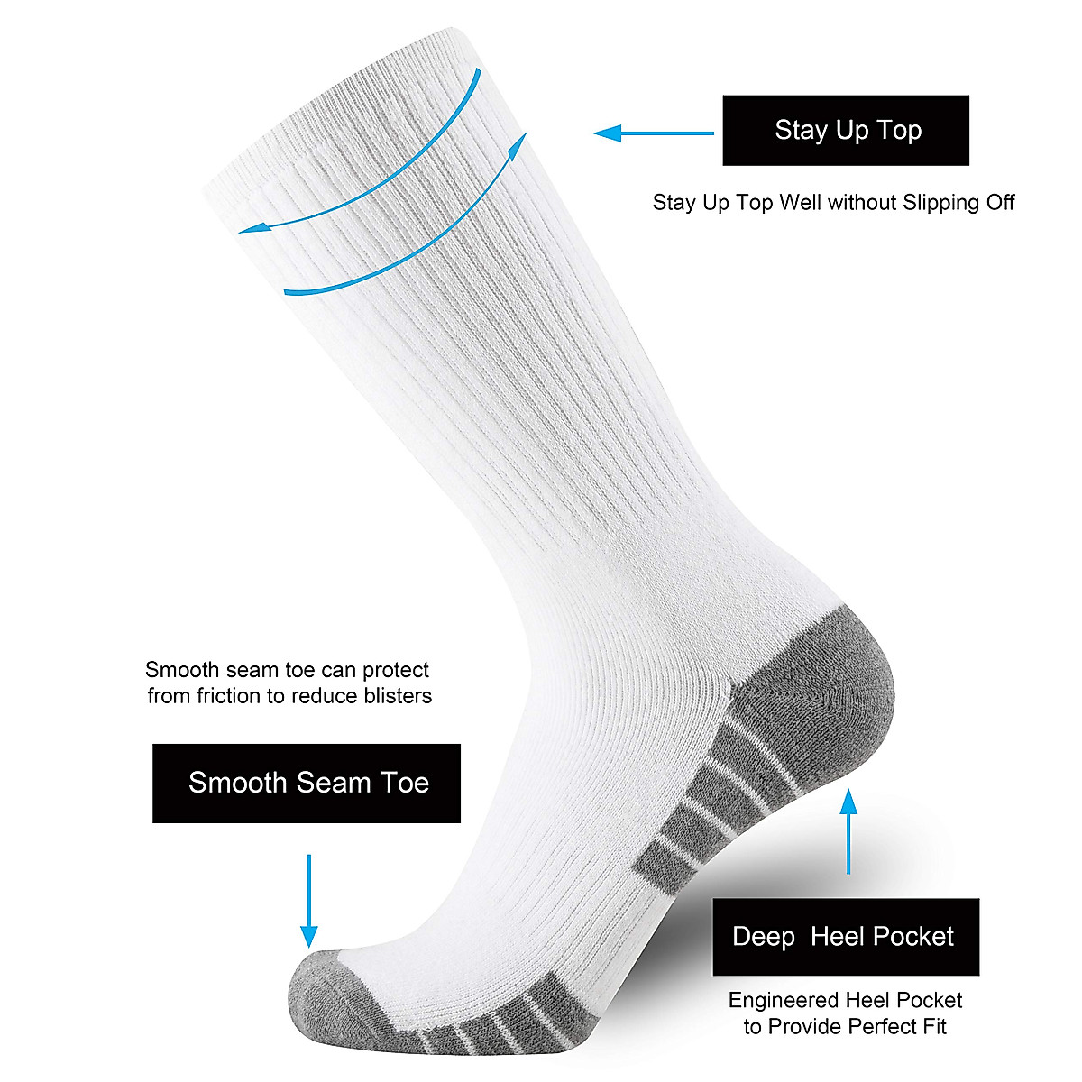 ONKE Cotton Cushion Crew Socks for Men Women Athletics All Seasons Thick Warm Heavy Duty Work Boots Moisture Wicking Control(White L)