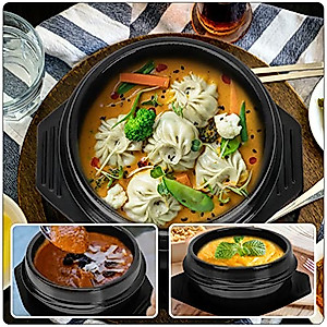 1 Set Korean Pot Ceramic Dolsot Bibimbap Pot Earthenware Bowl Cooking Soup Pot with Lid and Trivet Sizzling Hot Pot Casserole Dish for Korean Soup Food Black