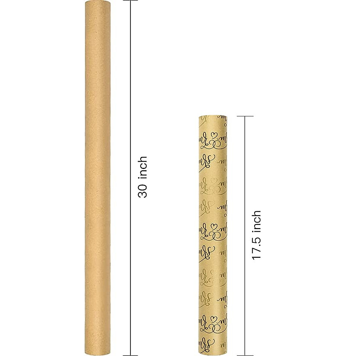 RUSPEPA Kraft Wrapping Paper Roll - Mini Roll - Mr. & Mrs. Pattern Great for Wedding, Anniversary - 17.5 Inches X 32.8 Feet