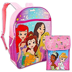 Disney Princess Backpack with Lunch Box Set - Disney Princess Backpack for Girls Bundle with Lunch Bag, Water Bottle, Stickers, More | Disney Princess School Supplies