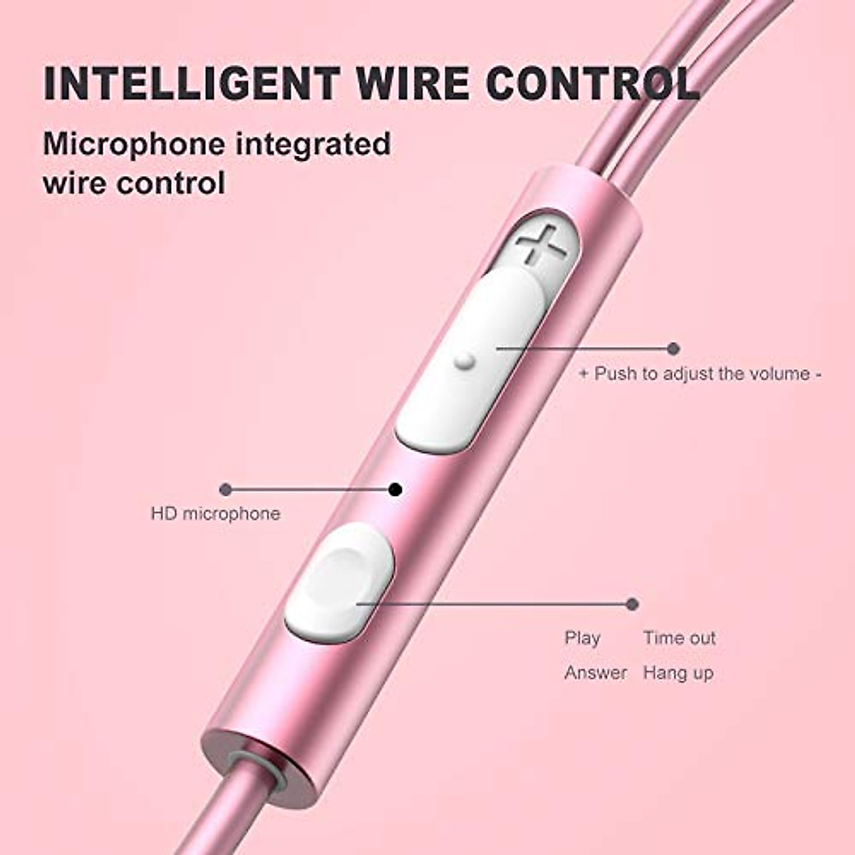 D-GROEE Earbuds Earphones, Wired Headphones in Ear, in-Ear Wired Earphone Metal Magnetic Subwoofer Mic Volume Control Gaming Headset Pink