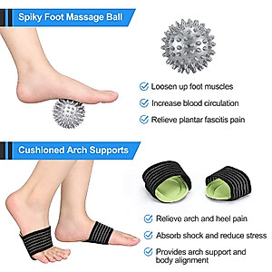 Plantar Fasciitis Night Splint, Adjustable Ankle Brace Foot Drop Orthotic Brace with Hard Spiky Massage Ball Arch Brace Pads, Foot Support Night Splint for Achilles Tendonitis Arch Foot Pain (Black)