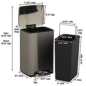 Design Trend Silver Stainless Steel Rectangular Trash Can with Lid and Step Pedal | 15 L