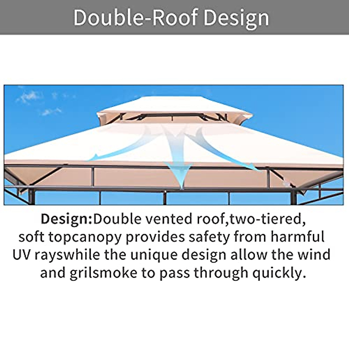 CoastShade 6x9 Grill Gazebo Double Tiered Outdoor BBQ Canopy,Grill Gazebo Shelter for Patio and Outdoor Backyard BBQ (Beige, Straight 6‘x9’)