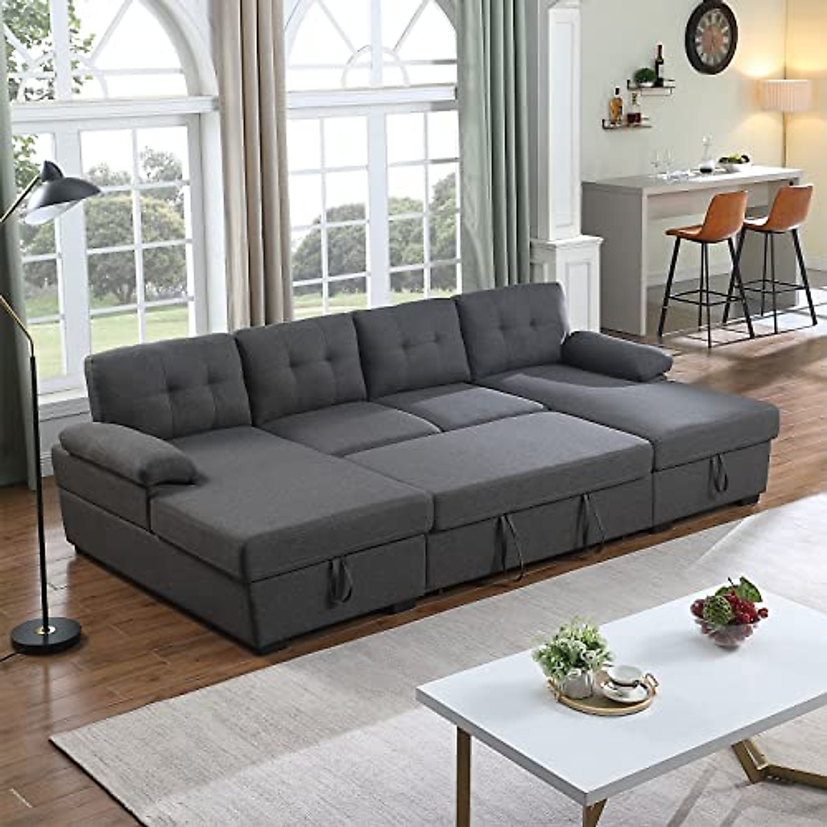Moxeay Lifestyle Sectional Sofa Set Pull Out Couch U Shaped Sectional Couch with Storage Chaise Modular, Dark Grey