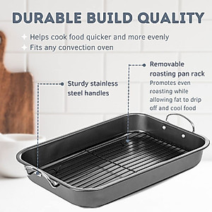 Imperial Home Carbon Steel Roasting Pan with Flat Rack, Roaster with Baking Rack, Nonstick Pan, Deep Lasagna Pan, Pans for Cooking, Baking Pans, Cooking Pan, Dishwasher Safe Cookware