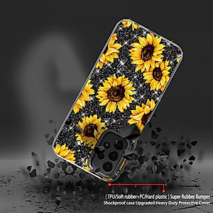 DDTKZC for Samsung Galaxy A23 5G Case，Samsung A23 5G Case Tempered Glass Protector Lustre Pattern-Sparkle 3 in 1 Clear Shockproof Case for Samsung A23 5G (Yellow Sunflower)