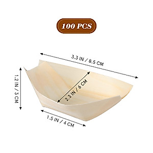 Hemoton Bamboo Wooden Boat Disposable Wood Boat Plates Dishes Mini Sushi Boat Sushi Serving Tray Bamboo Leaf Boat Food Container Wood Bowl for Catering and Home Use 100pcs (3.3x2.3inch)