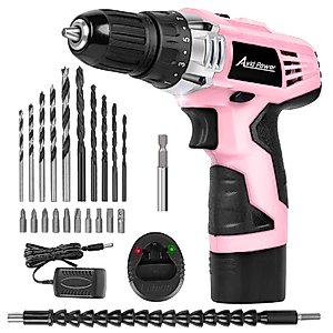 AVID POWER Cordless Drill Pink, 12V Power Drill Set with 22pcs Impact Driver/Drill Bits, 2 Variable Speed, 3/8'' Keyless Chuck, 15+1 Torque Setting (Pink)