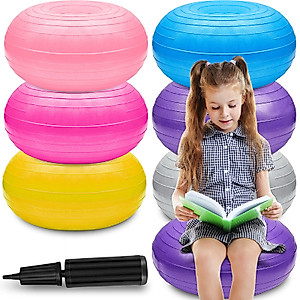 6 Pcs Flexible Seating for Classroom Elementary Yoga Ball Chairs for Kids Inflatable Yoga Ball Office Chair Stability Balance Trainer with Black Inflator for Student Desk Chairs (Bright Color)
