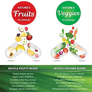 Superfood 180 Fruit and 180 Veggie Capsules -100% Whole Natural Superfood - Maintain Energy Levels, with Aloe Vera - Grown and Made in The USA (90 Count (Pack of 4)