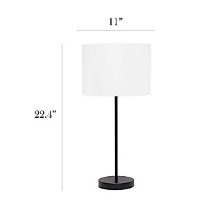 Simple Designs LT2040-BAW 23" Tall Contemporary Standard Metal Stick Lamp with Round Base and Drum Fabric Shade for Home Décor, Bedroom, Office, Dorm, Living Room, Entryway, Foyer, Black & White