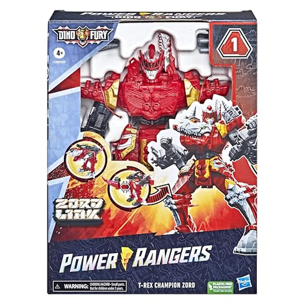 Power Rangers Dino Fury T-Rex Champion Zord for Kids Ages 4 and Up Morphing Dino Robot Zord with Zord Link Mix-and-Match Custom Build System