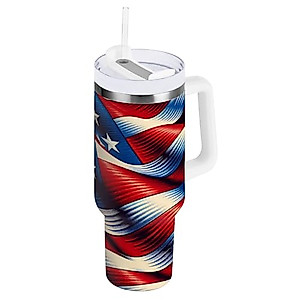 Maunzc 40 oz Tumbler with Handle and Straw, Insulated Stainless Steel Travel Mug with Lid for Coffee, Iced Tea, Water, Gift for Men Women (Stars and Stripes)