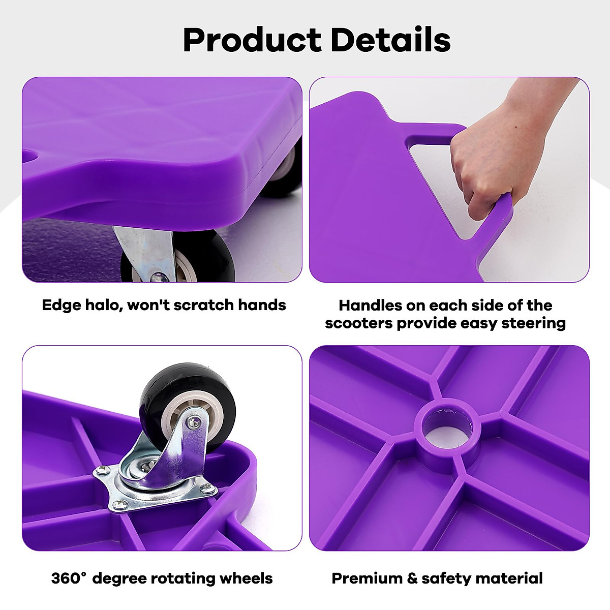 Kids Sitting Scooter Board with Universal Wheels Safety Plastic Scooter for Kids Ages 6-12 Manual Sport Scooters with Handles for Gym Class(Pueple)